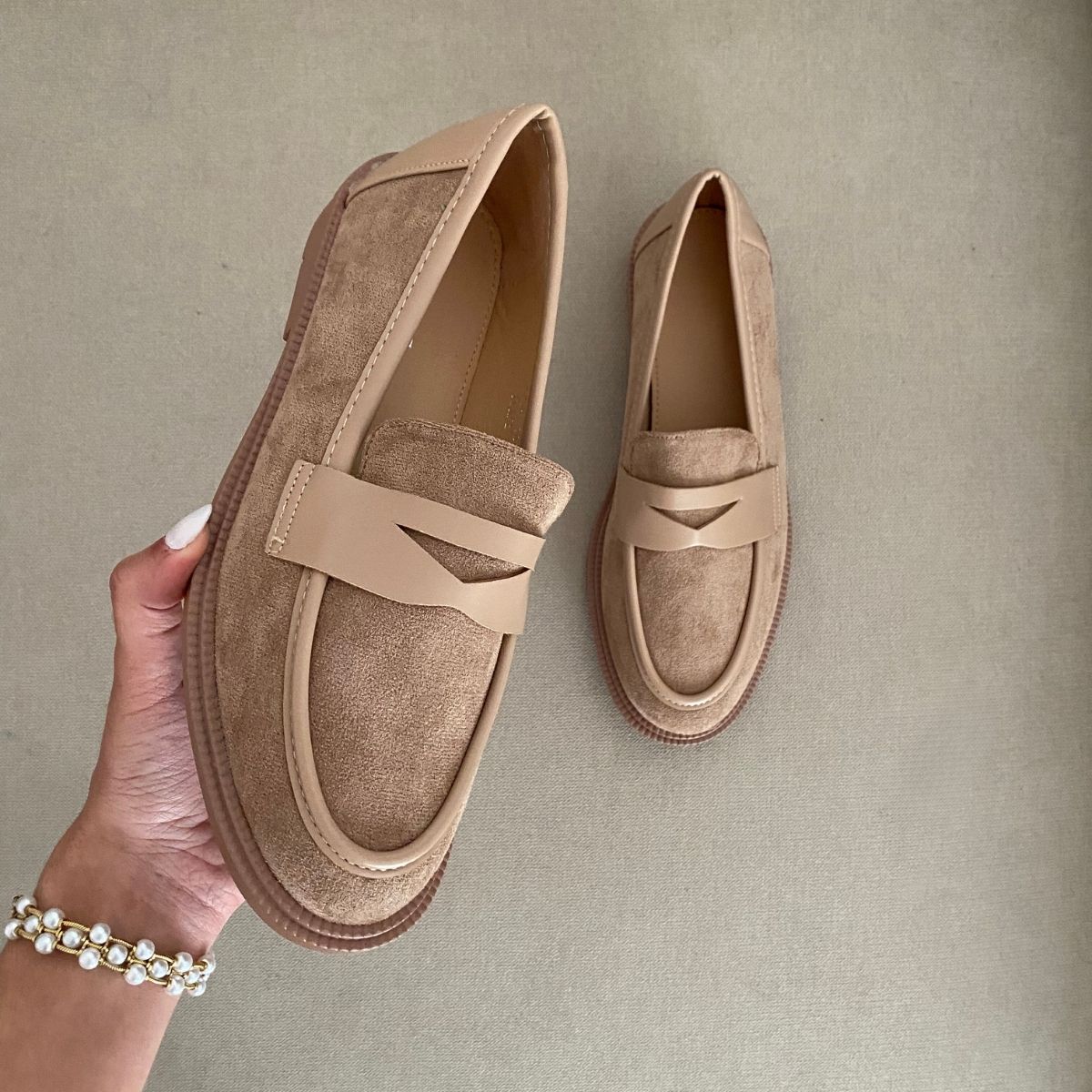 Mocassin bi-matière - Beige – Maison Masilya