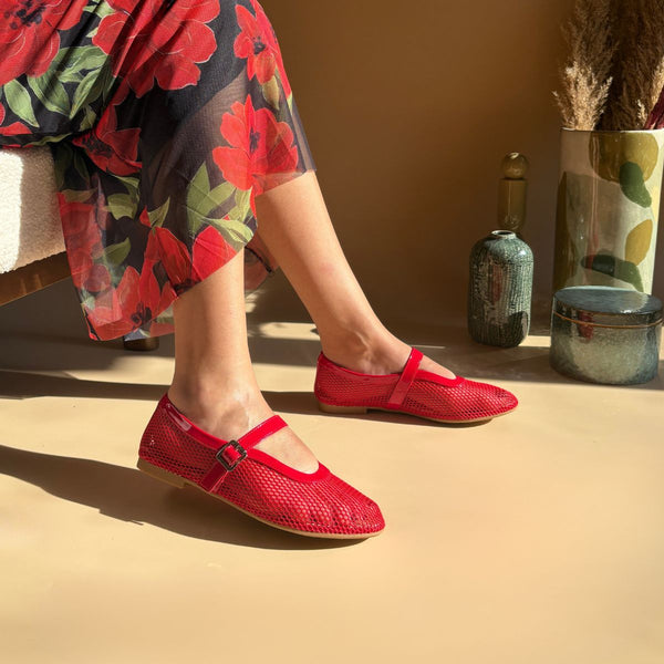 Ballerines en résille - Rouge – Maison Masilya